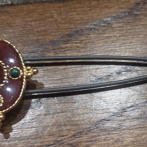 Vintage Medieval Style Antique Silver Tone Metal Red Enamel Cabochon ...