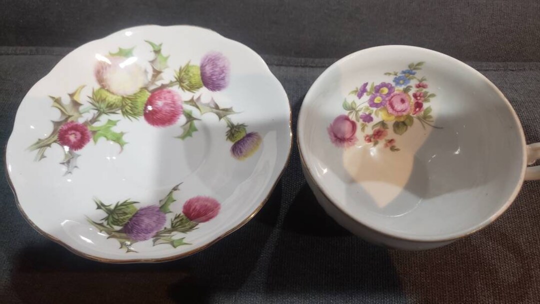 Vintage Mix and Match Queen Anne Bone China Dundee Thistle Saucer and ...