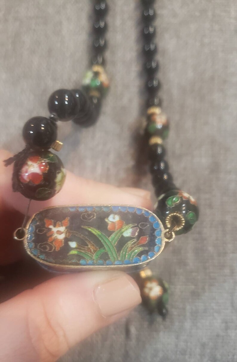 Antique Floral Cloisonne Snuff Box Necklace With Glass and - Etsy