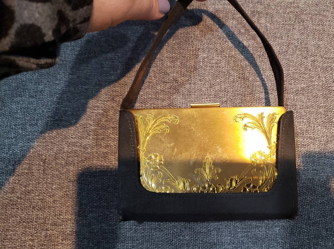 Vintage 1940s ELGIN AMERICAN Brass Compact Cosmetics Carry Case Purse ...
