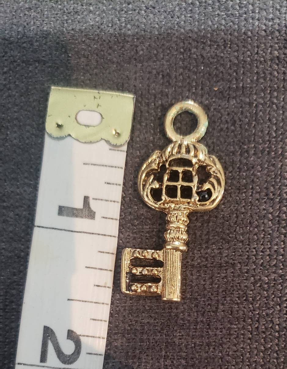 Vintage Gold Key Pendant With Tiny Black Crystals - Etsy