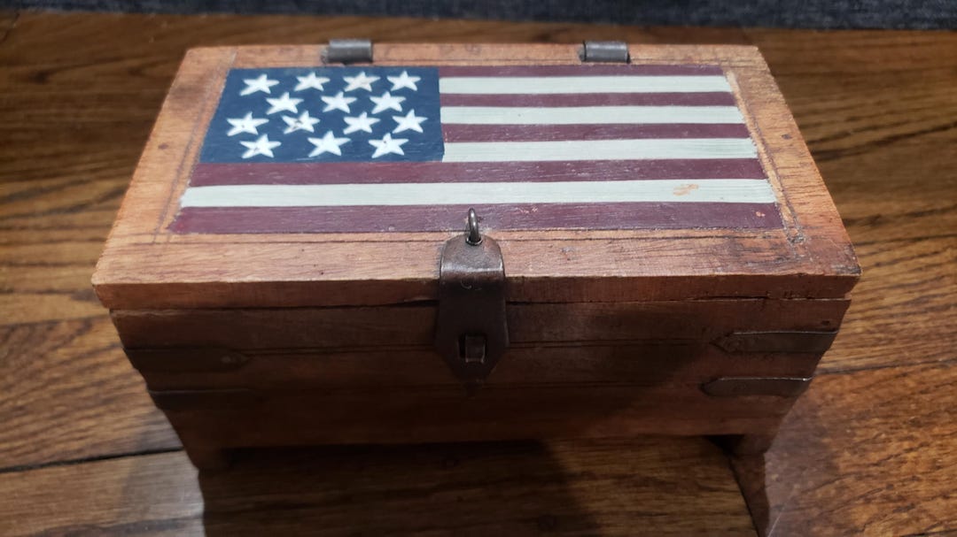 Vintage American Flag Keepsake Wood Trunk Box - Etsy