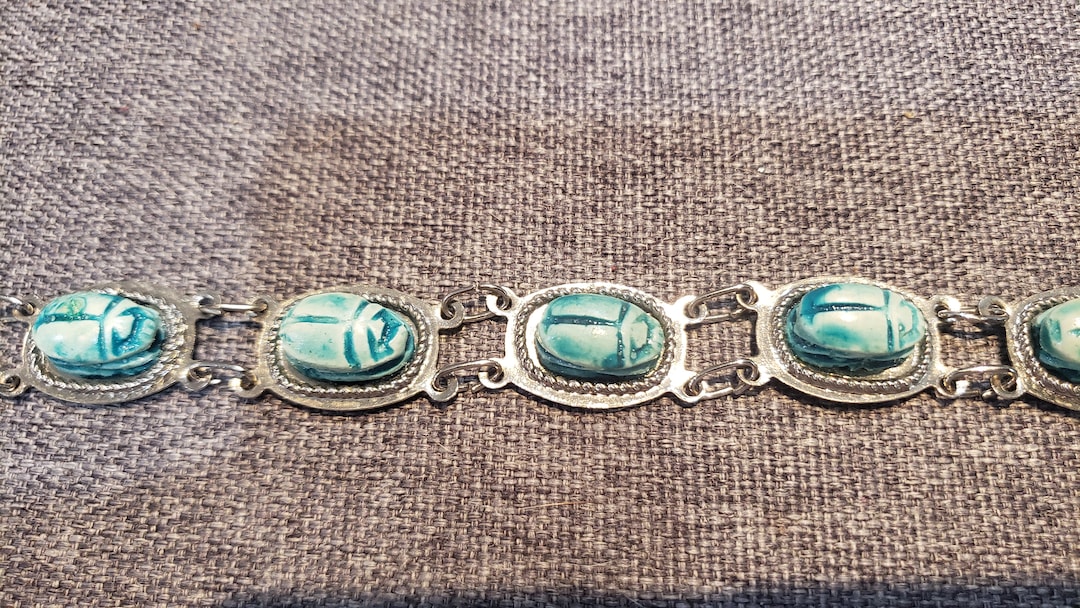 Vintage Green Multi Stones Scarabs Silver Tone Metal Bracelet - Etsy