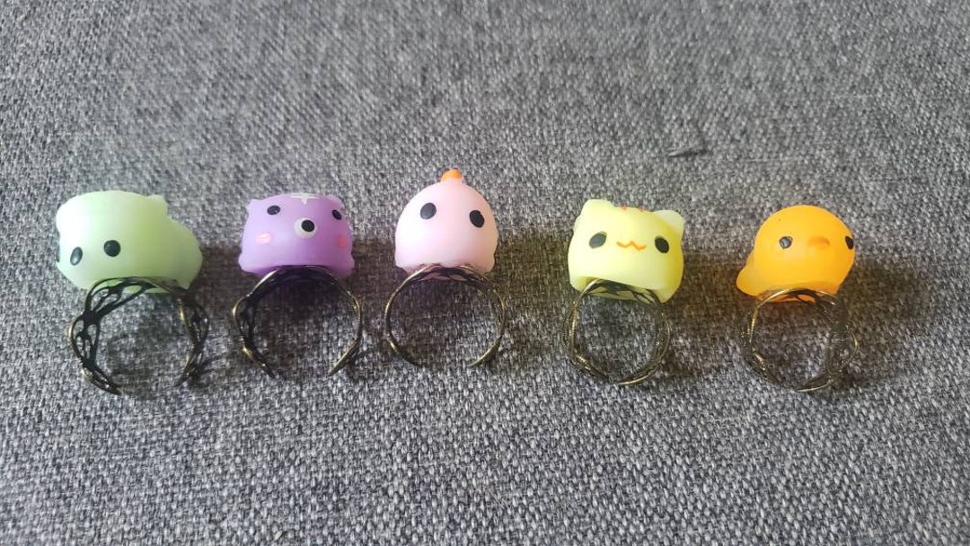 Handmade Super Tiny Cute Squishy Animals Brass Tone Metal Adjustable ...