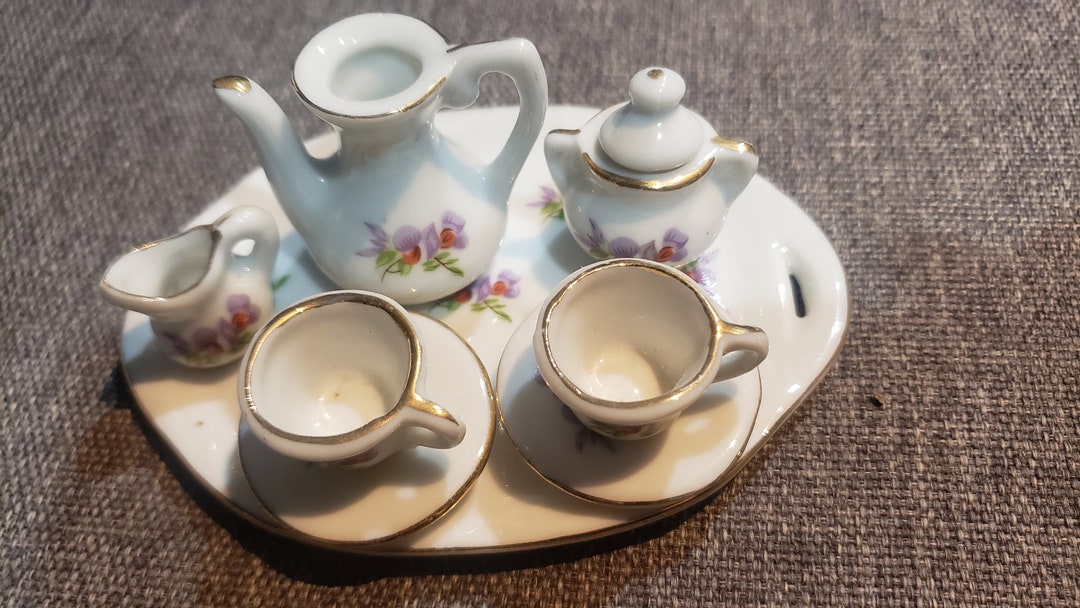 Vintage Miniature Tea Set 9 Pieces.hand Painted Flowers - Etsy