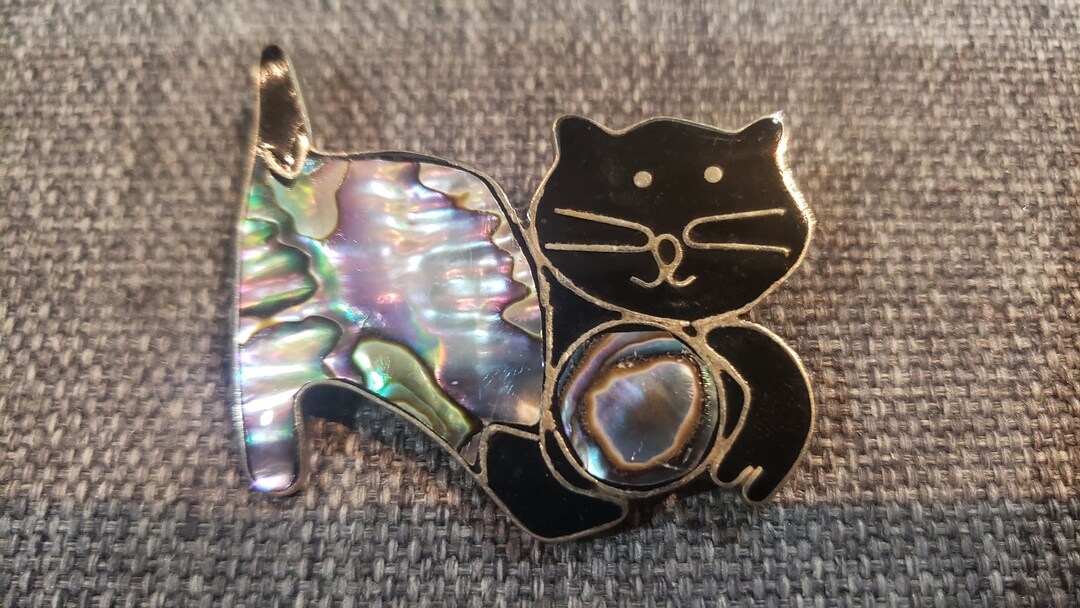 Vintage Mexican Alpaca Silver/abalone Shell Enameled Cat Brooch - Etsy