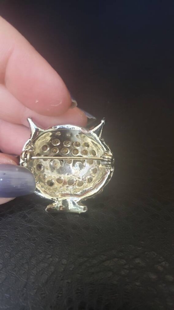 VINTAGE CAT FACE gold metal color and rhinestones Cat… - Gem