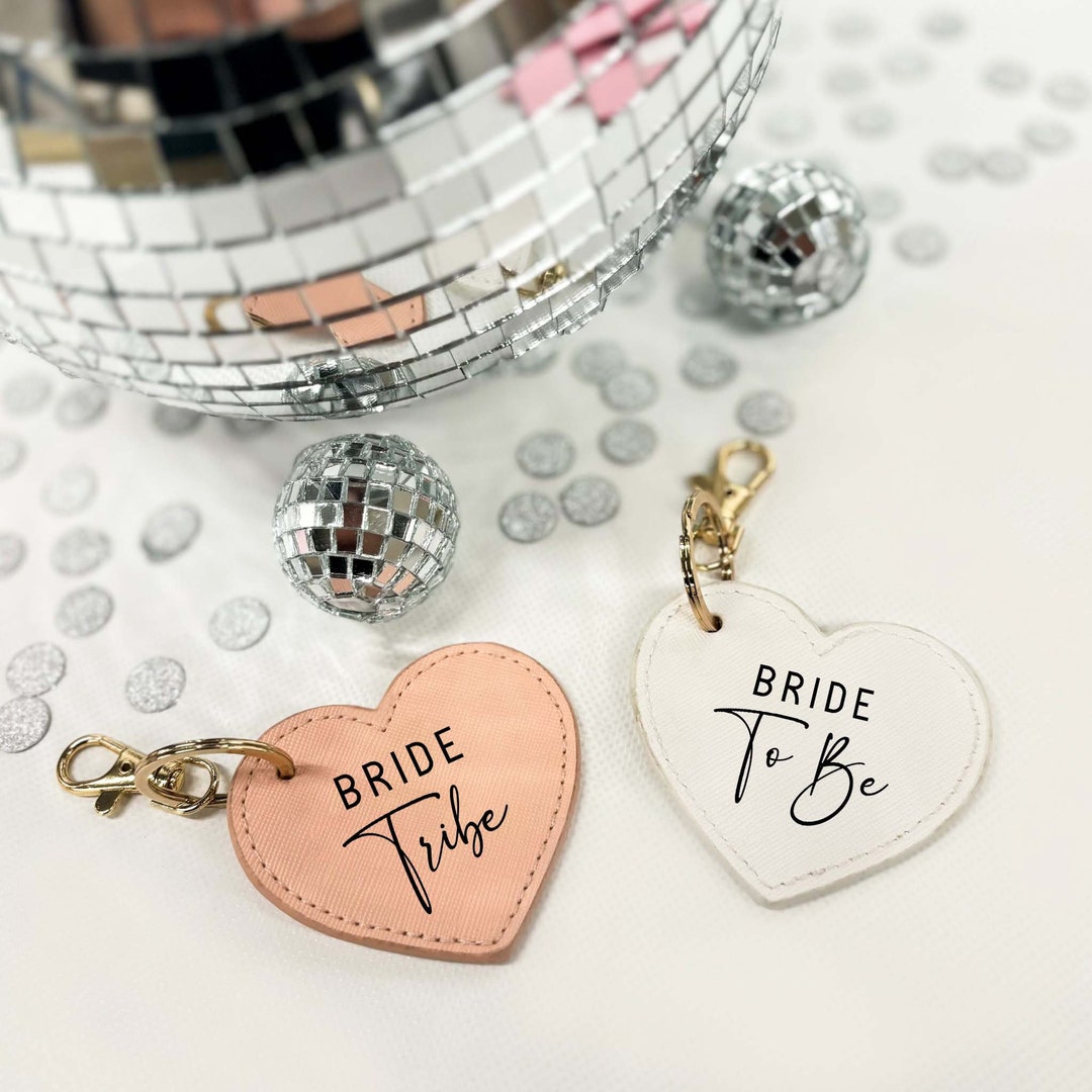 BRIDE TRIBE Pink Heart Keyrings - White Bride Keyring, Hen Party Gift ...