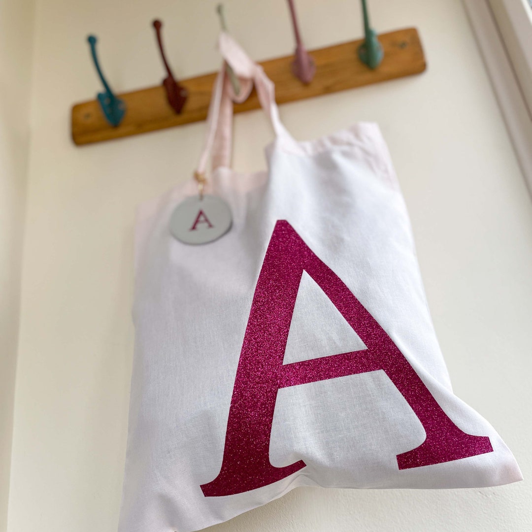GLITTER INITIAL TOTE With Optional Keyring / Bag Charm - Personalised ...
