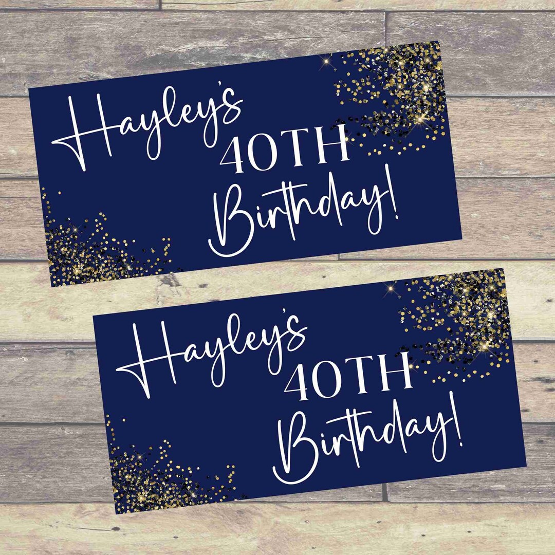 2 X Navy Blue and Gold PERSONALISED BIRTHDAY BANNERS | Navy and Gold ...
