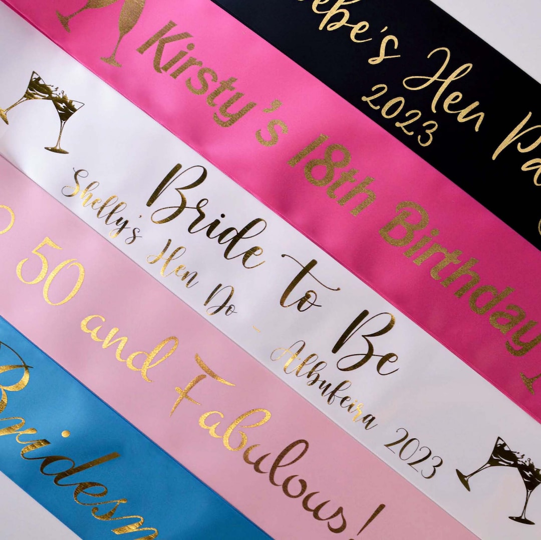 Personalised GOLD SASH - Gold Hen Night Sash | Gold Birthday Sash ...