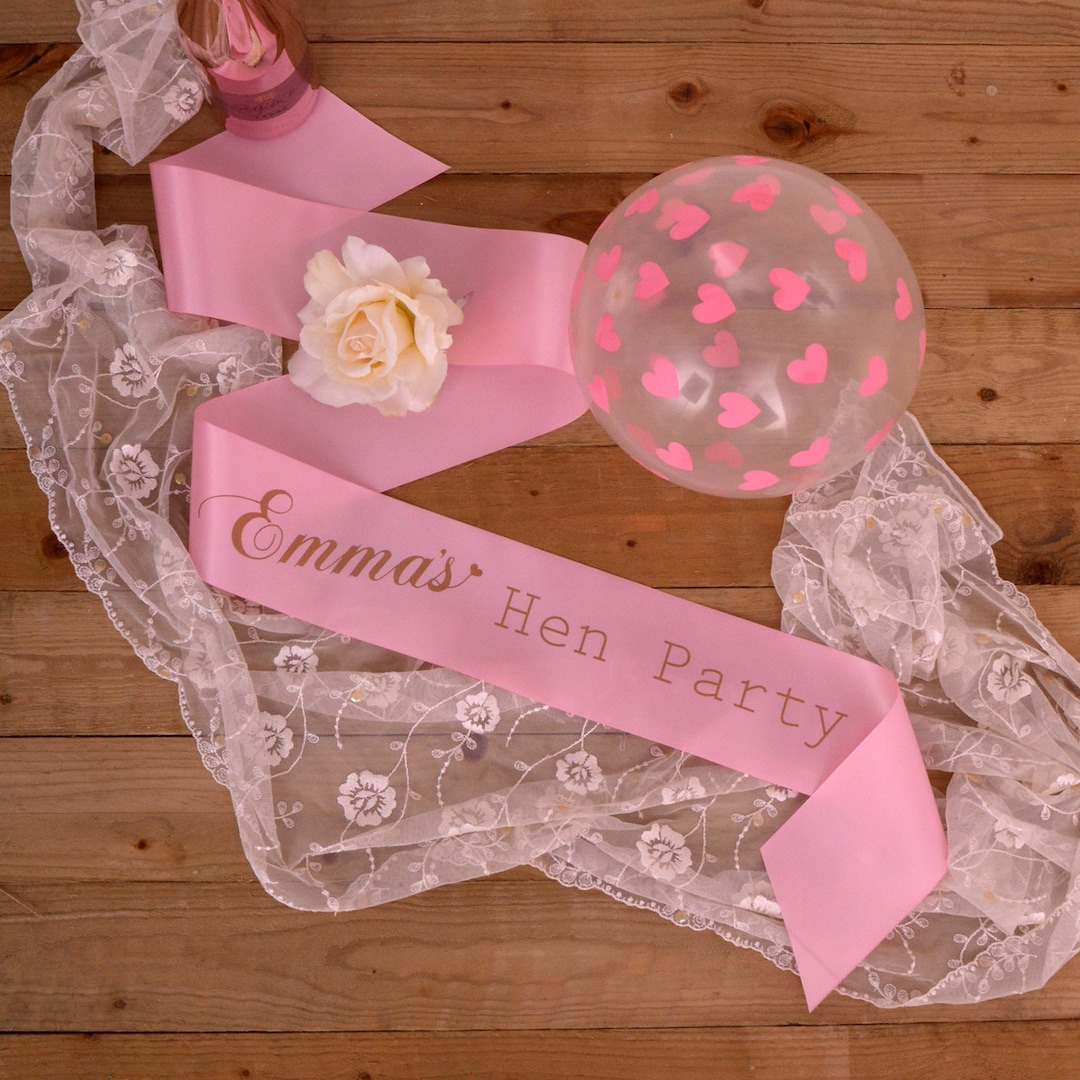 Personalised Hen Party Sash - Vintage Style Hen Party Sash - Pink and ...