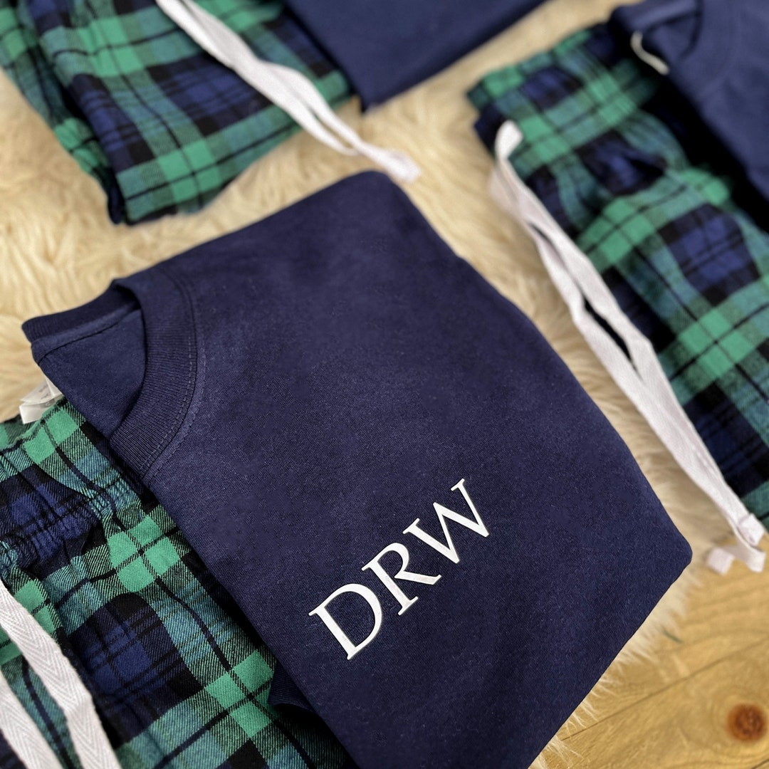 MENS PERSONALISED PYJAMAS - Tartan Short Set or Trouser Set With ...