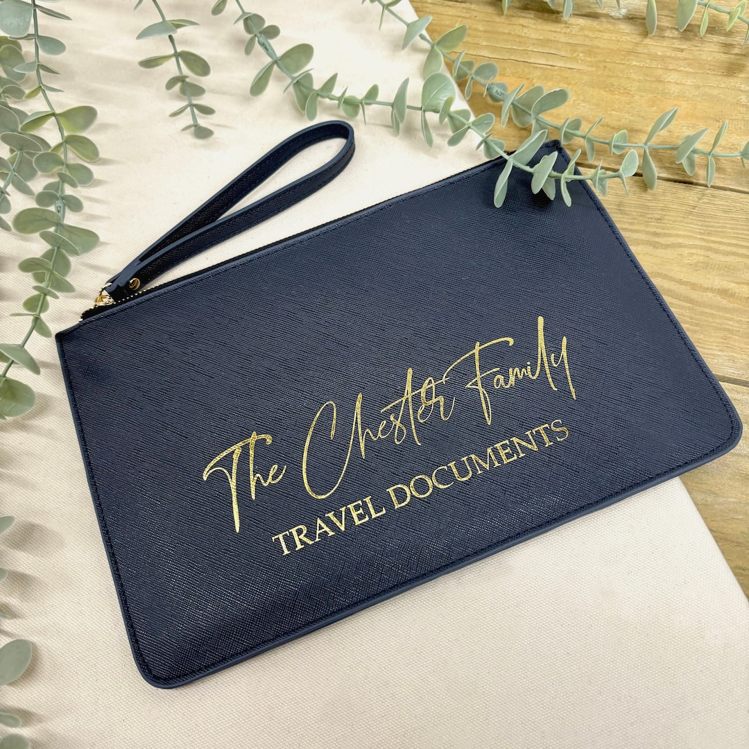 PERSONALISED TRAVEL POUCH, Custom Text, Travel Document Holder, Family Passport Holder, Travel ...
