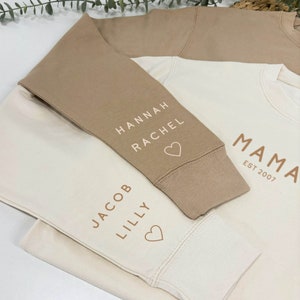 Personalised MAMA Sweatshirt - With Kids Names on Sleeve & Date | Mum ...