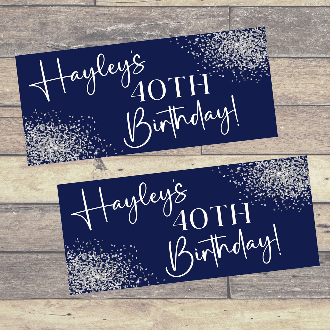 2 X Navy & Silver PERSONALISED BIRTHDAY BANNERS | Navy and Silver ...
