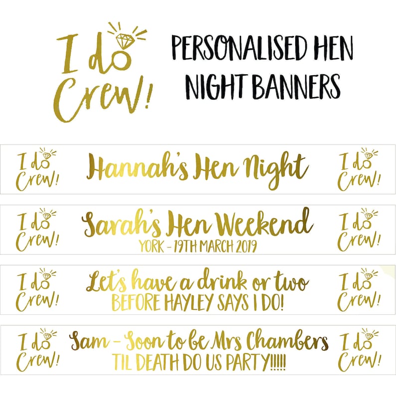 I Do Crew HEN PARTY BANNER Gold Personalised Banner - Etsy UK