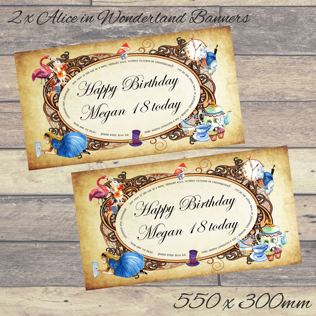 2 X ALICE IN WONDERLAND Banners | Alice in Wonderland Birthday Banners ...