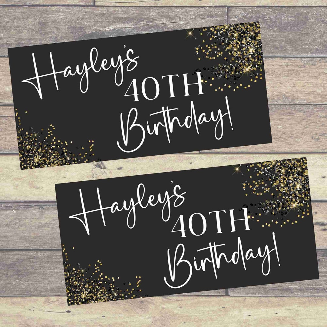 2 X Black and Gold PERSONALISED BIRTHDAY BANNERS | Black and Gold Birthday Paper Banners | Gold ...