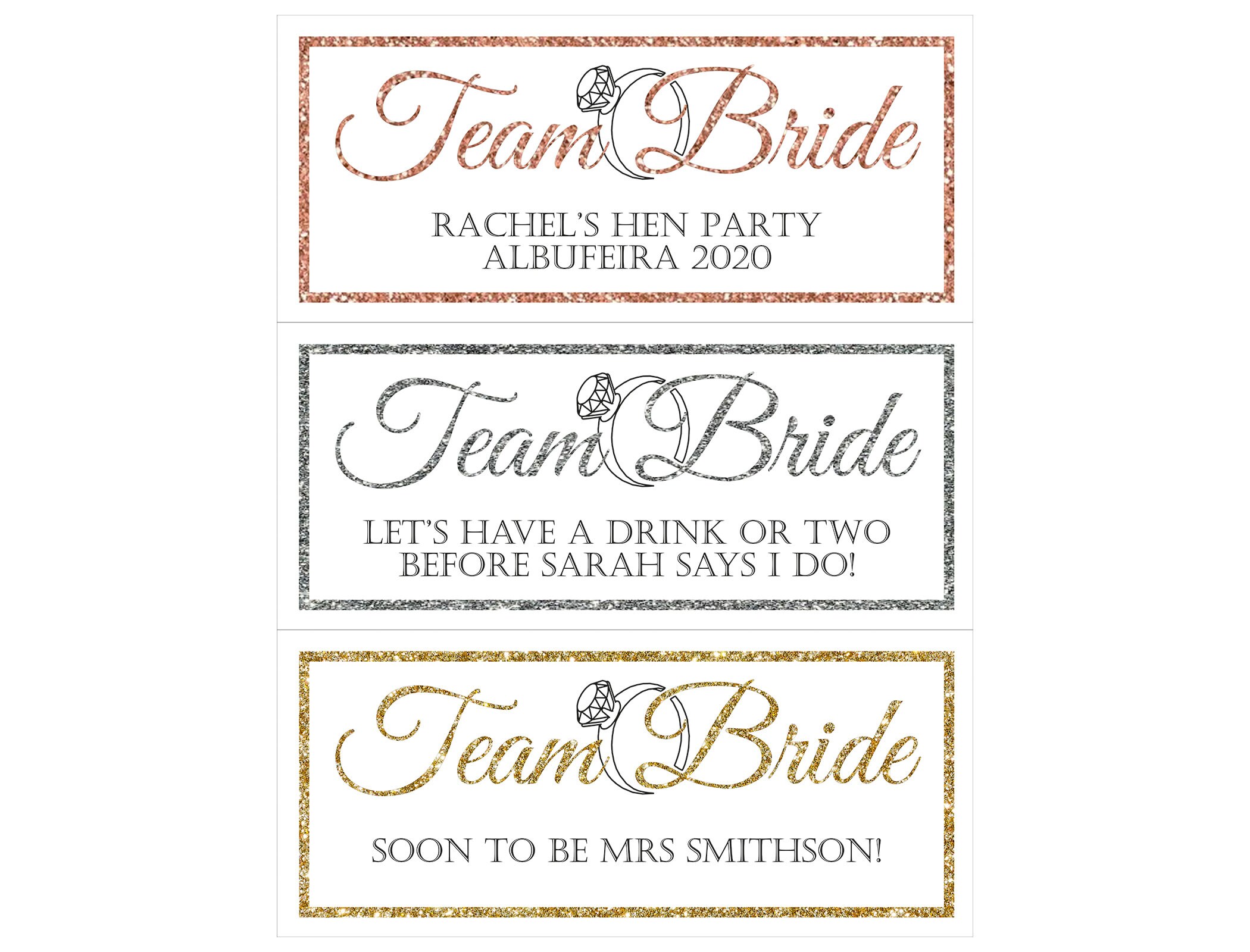 2 X Team Bride HEN PARTY BANNERS Rose Gold / Gold / Silver - Etsy UK