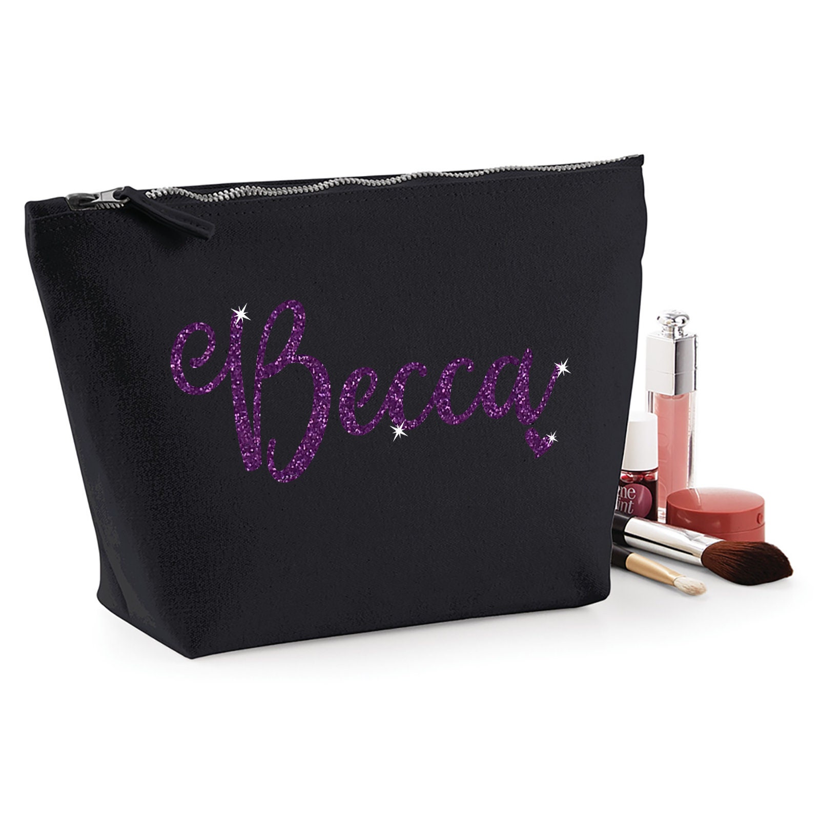 Black Personalised MAKE UP BAG Glitter Name | Any Name Glitter ...