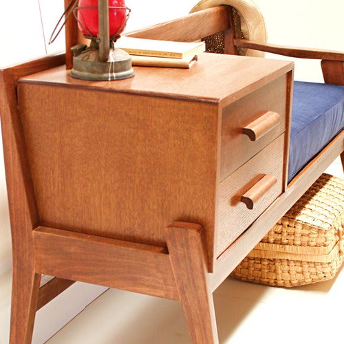 Mid Century Walnut Upholstered Bench/ Gossip Table/ Custom - Etsy UK