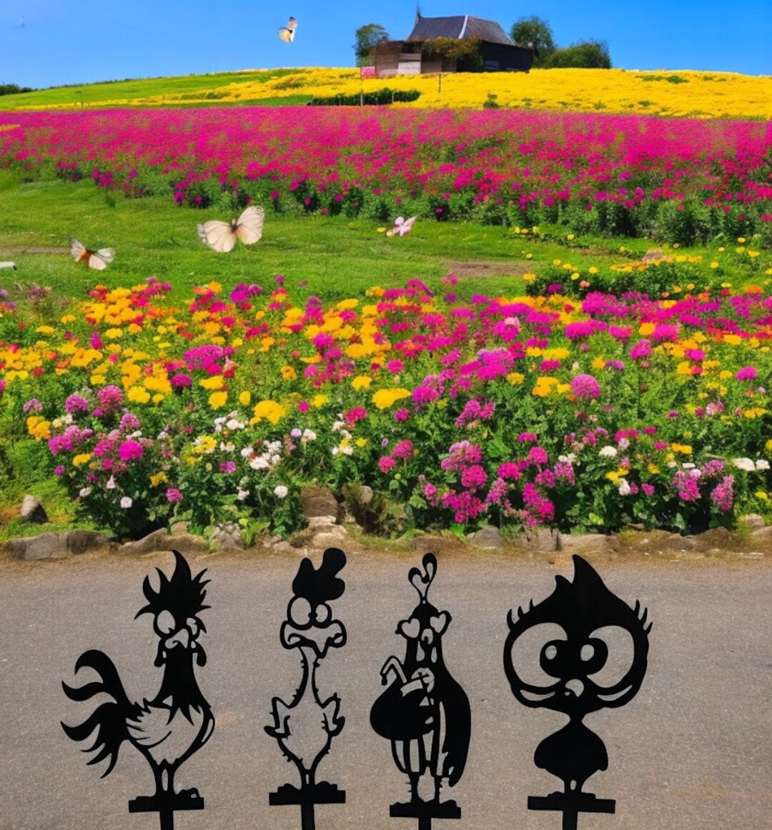 Set of 4 Silly Chickens Garden Stakes Powder Coated Sturdy & Strong ...