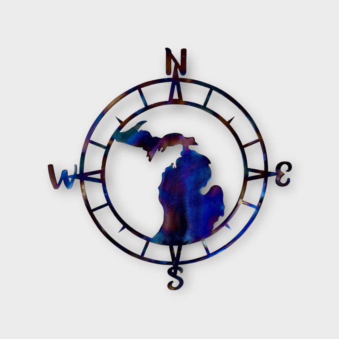 Large Michigan - Any State Metal Compass - Metal Wall Art Décor ...