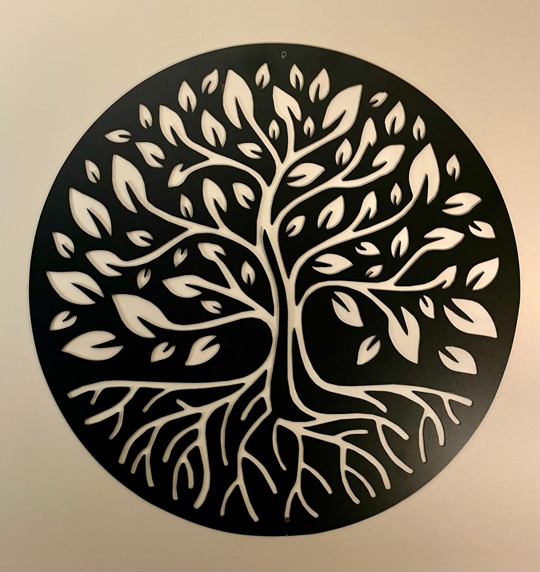 24" New Tree of Life - Solid Circle With Tree Fallen-out Metal Art Wall ...