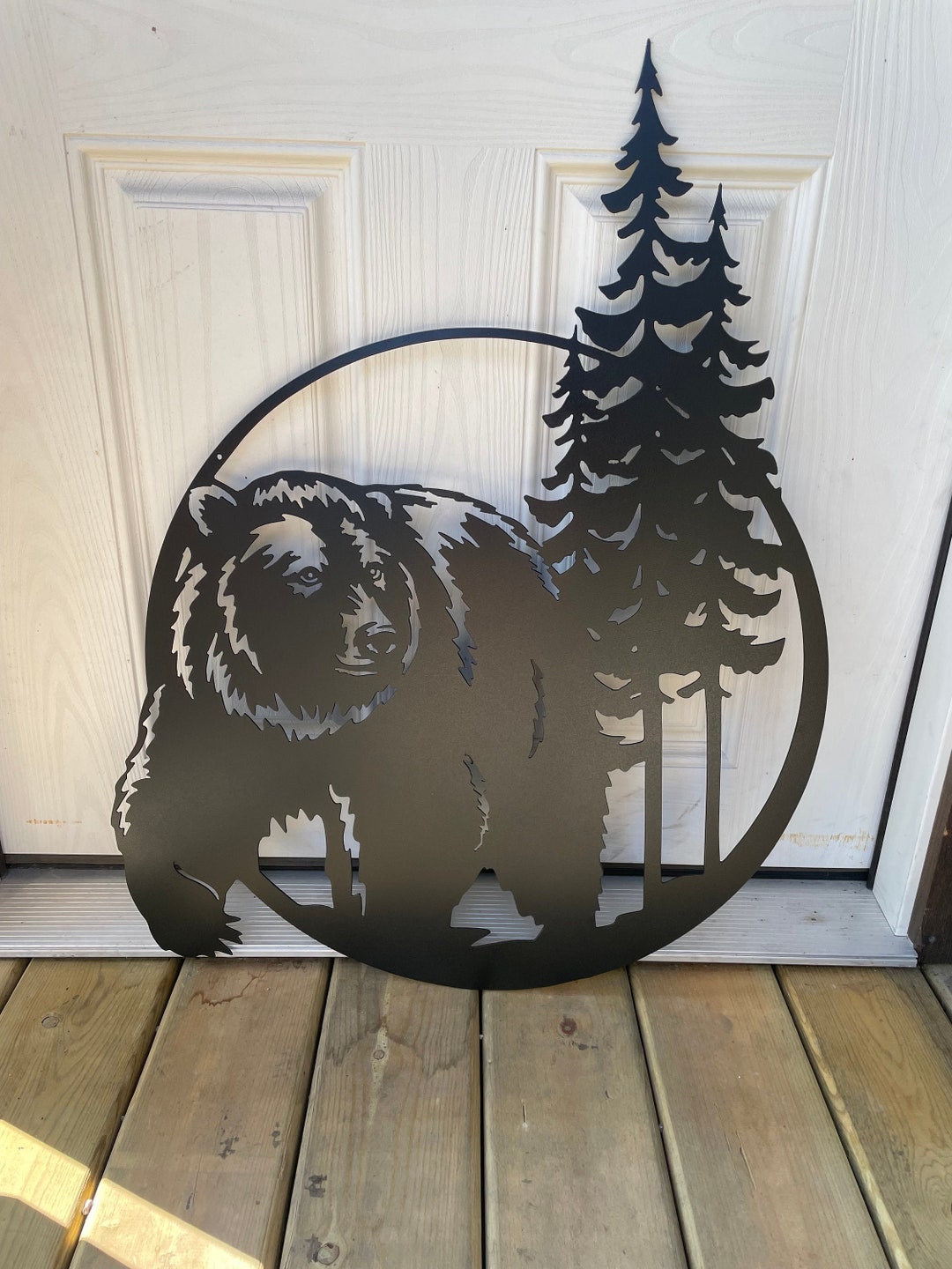 Grizzly Bear Emerging From Pines Metal Wall Art Decor Powder Coated ...