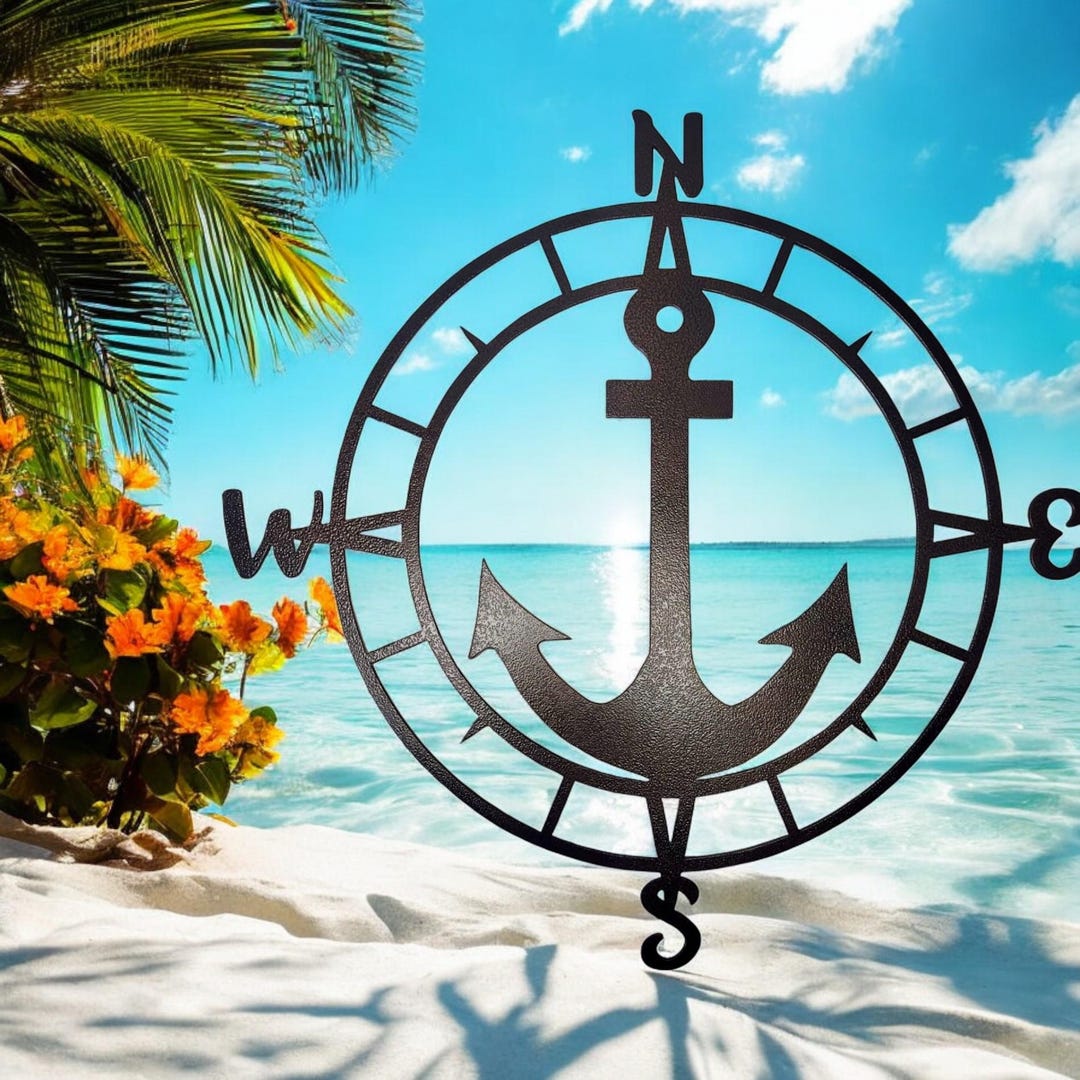 Anchor-nautical Compass Metal Wall Art Décor - Powder Coated - USA Made ...