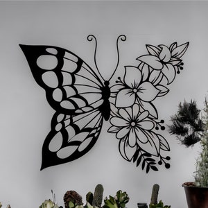 24" Metal Butterfly and Flowers Wall Art: Multiple Finishes - Etsy