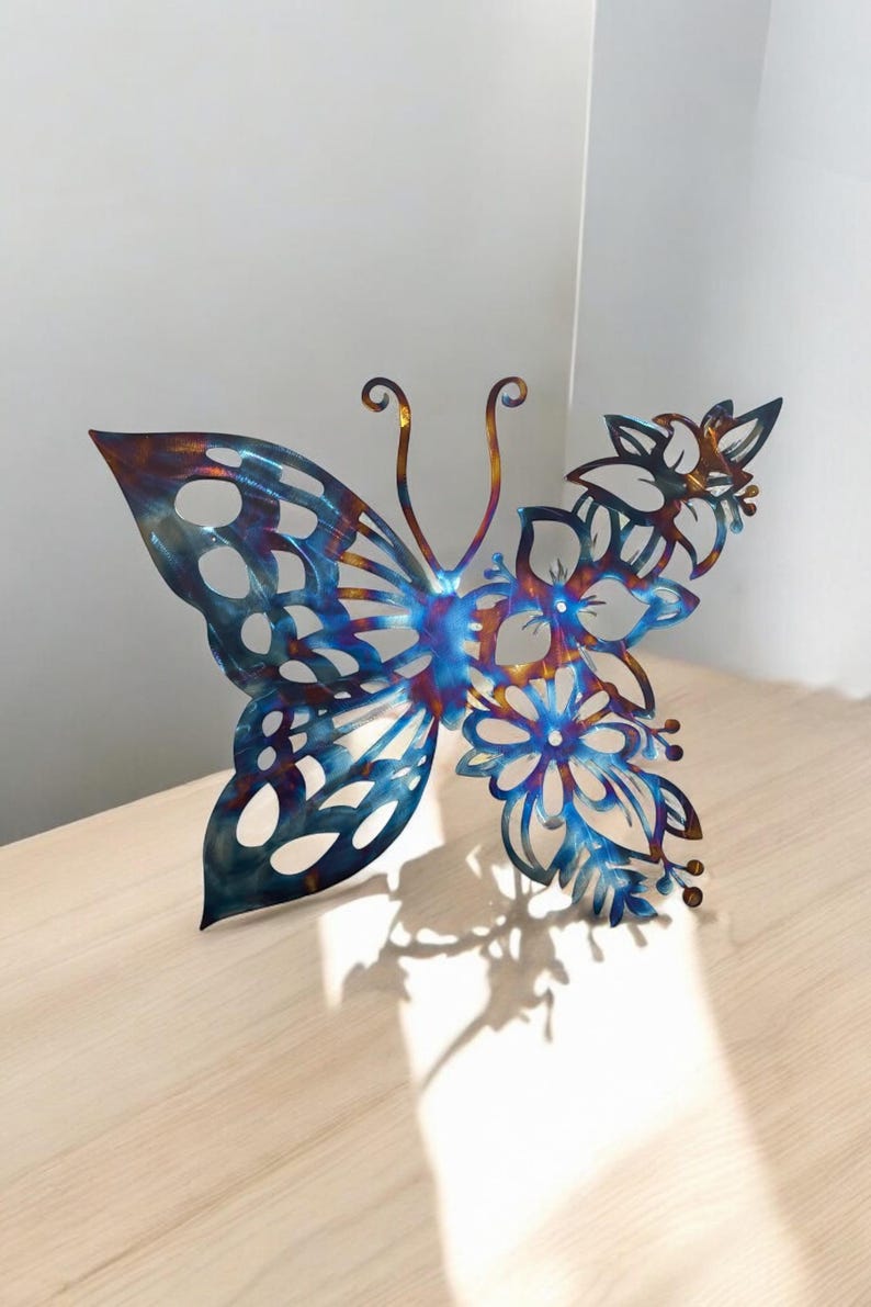 Butterfly With Flowers Metal Wall Decor - Plasma Cut Art - Etsy