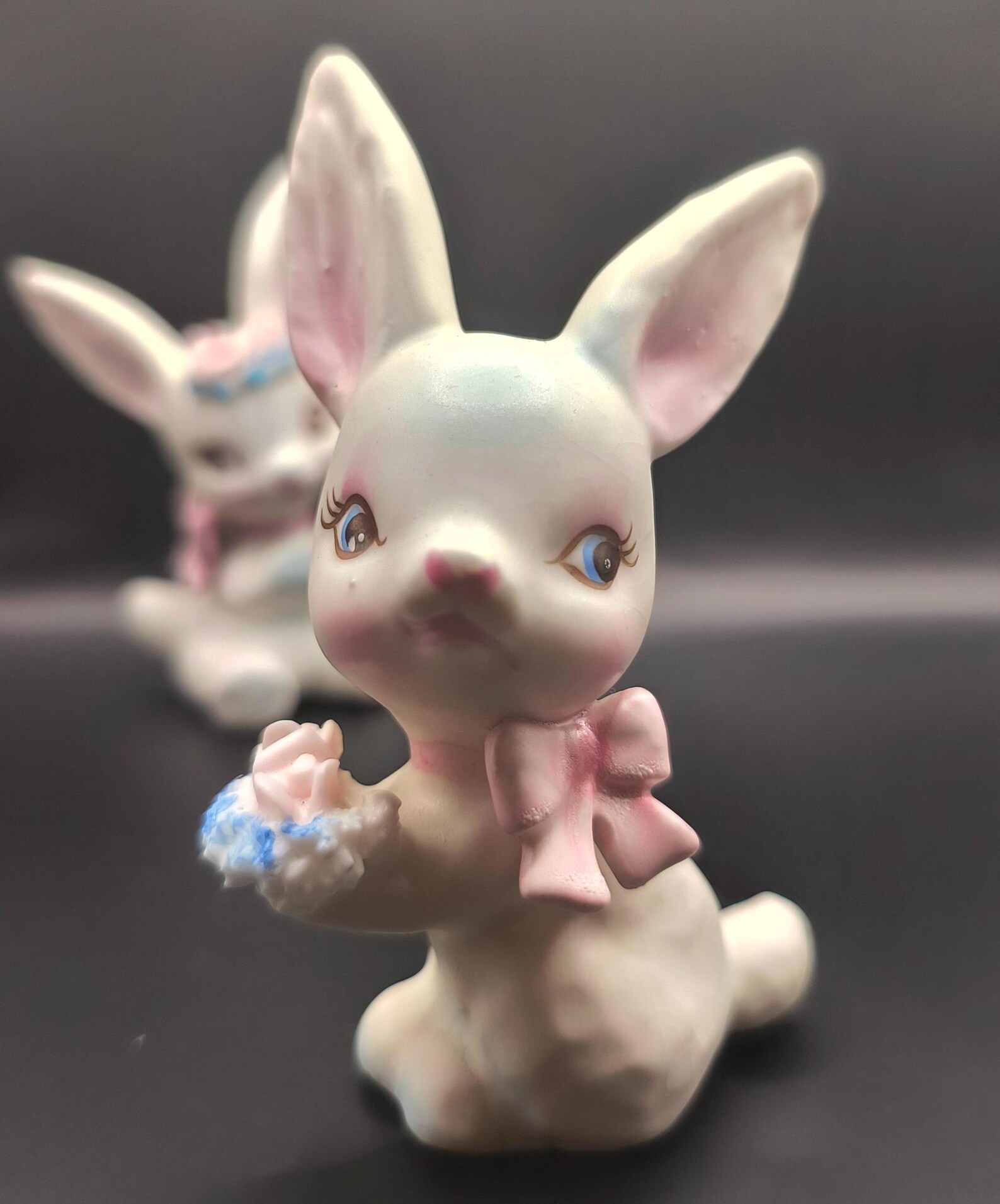2 Lefton Porcelain Bunny Rabbits With Flowers Beautiful Boy and Girl ...