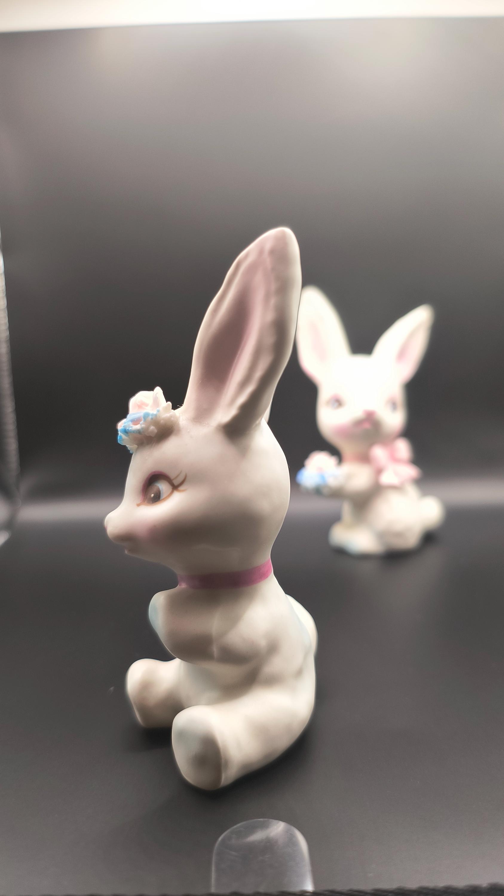 2 Lefton Porcelain Bunny Rabbits With Flowers Beautiful Boy and Girl ...
