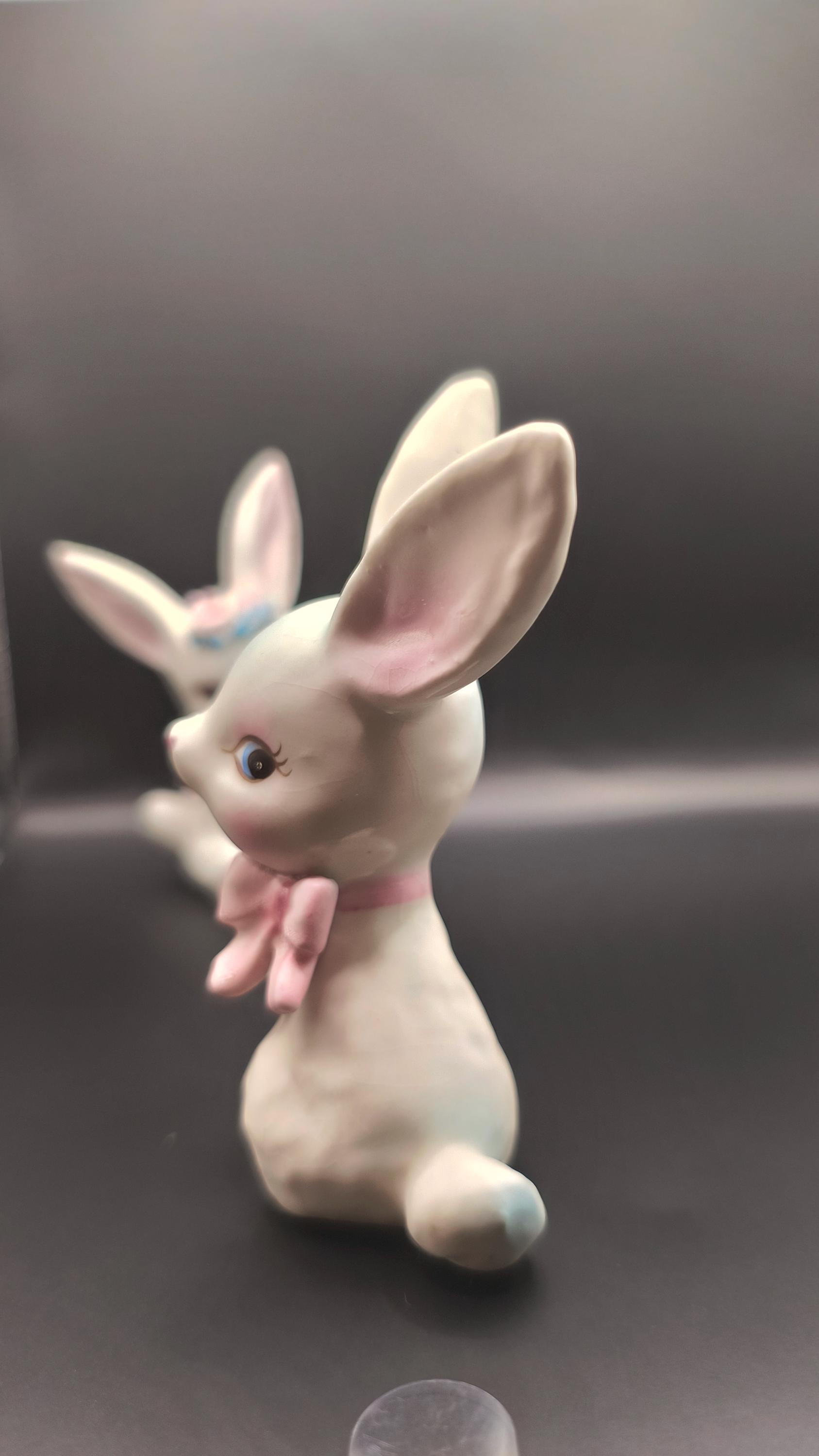 2 Lefton Porcelain Bunny Rabbits With Flowers Beautiful Boy and Girl ...