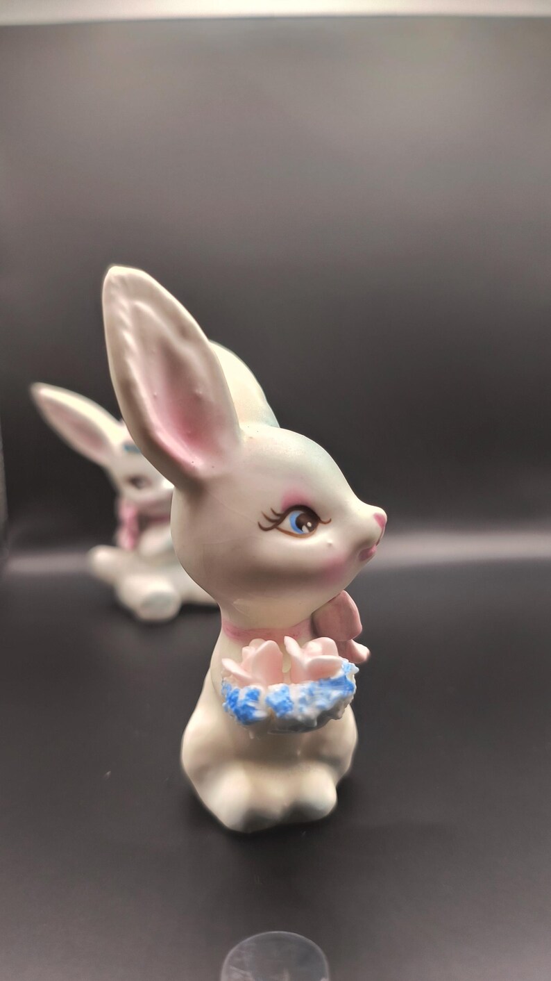 2 Lefton Porcelain Bunny Rabbits With Flowers Beautiful Boy and Girl ...