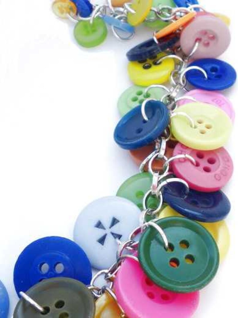 Necklace With Buttons and Silver-colored Chain Link. Handmade Collar ...