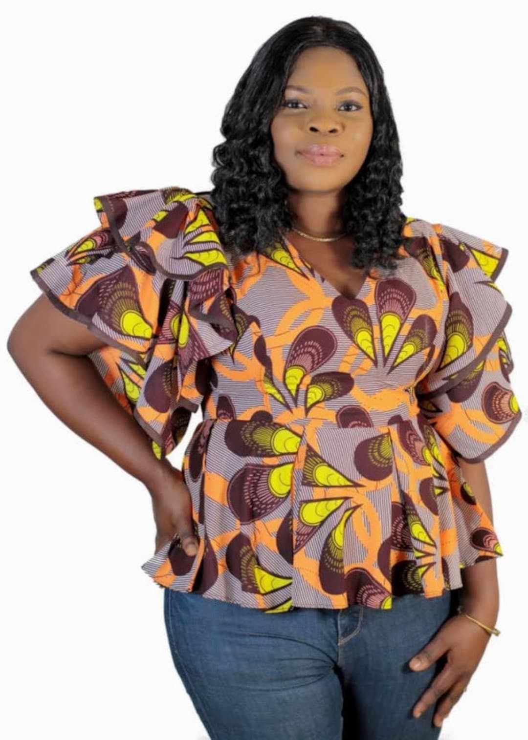 African Clothing-african Print Top W/ Butterfly Sleeves-ankara Top ...