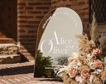 Arched Wedding Sign Gold Mirror Welcome Sign Modern Acrylic Wedding ...