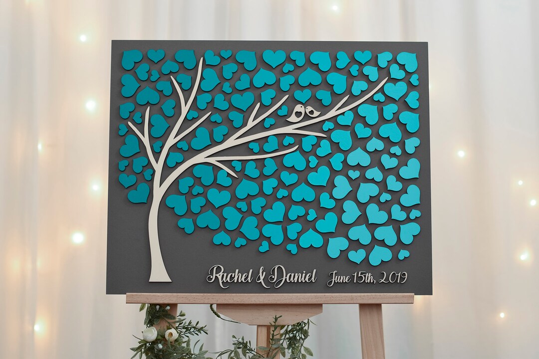 Custom Guest Book, Modern Guest Book, Turquoise Guestbook, 3D Guest ...