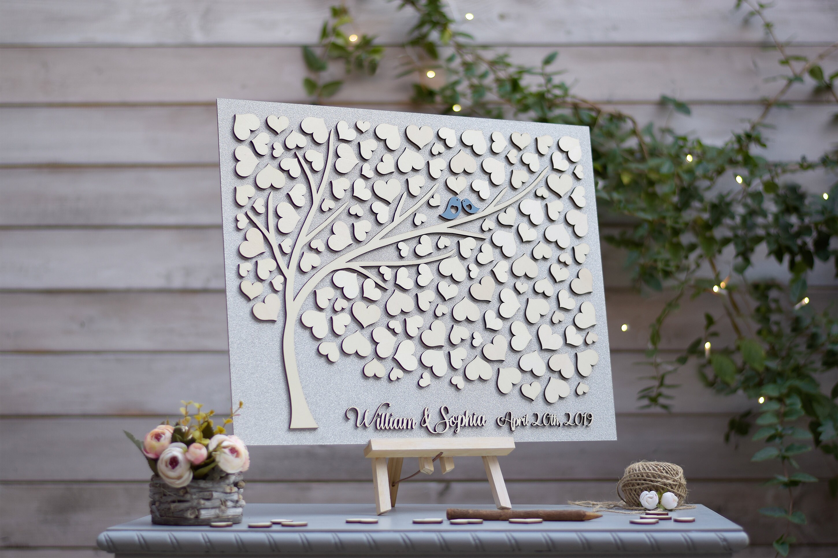 Custom guest book 3D Guest book Glitter guestbook Silver | Etsy