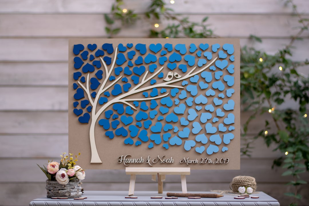 Custom Guest Book, Modern Guest Book, Navy Guestbook, 3D Guest Book ...