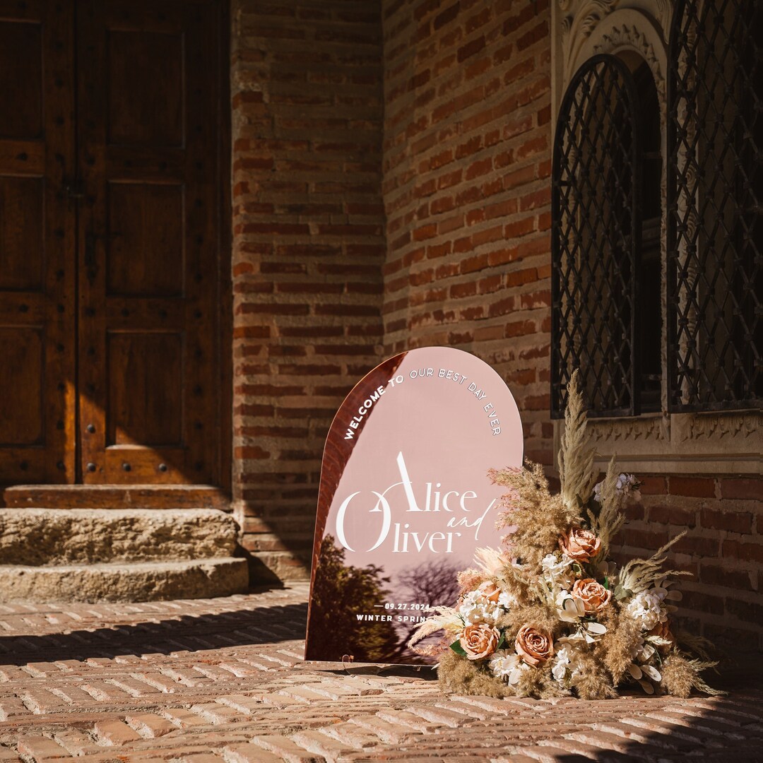 Arched Rose Gold Mirror Wedding Sign - Welcome Sign - Modern Acrylic ...