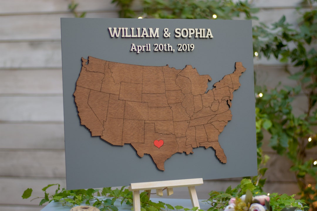 Custom Guest Book Alternative, Wedding Guest Book State Map, 3D Guest ...