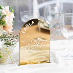 Gold Mirror Table Numbers - Arched Table Numbers - Modern Acrylic Table ...