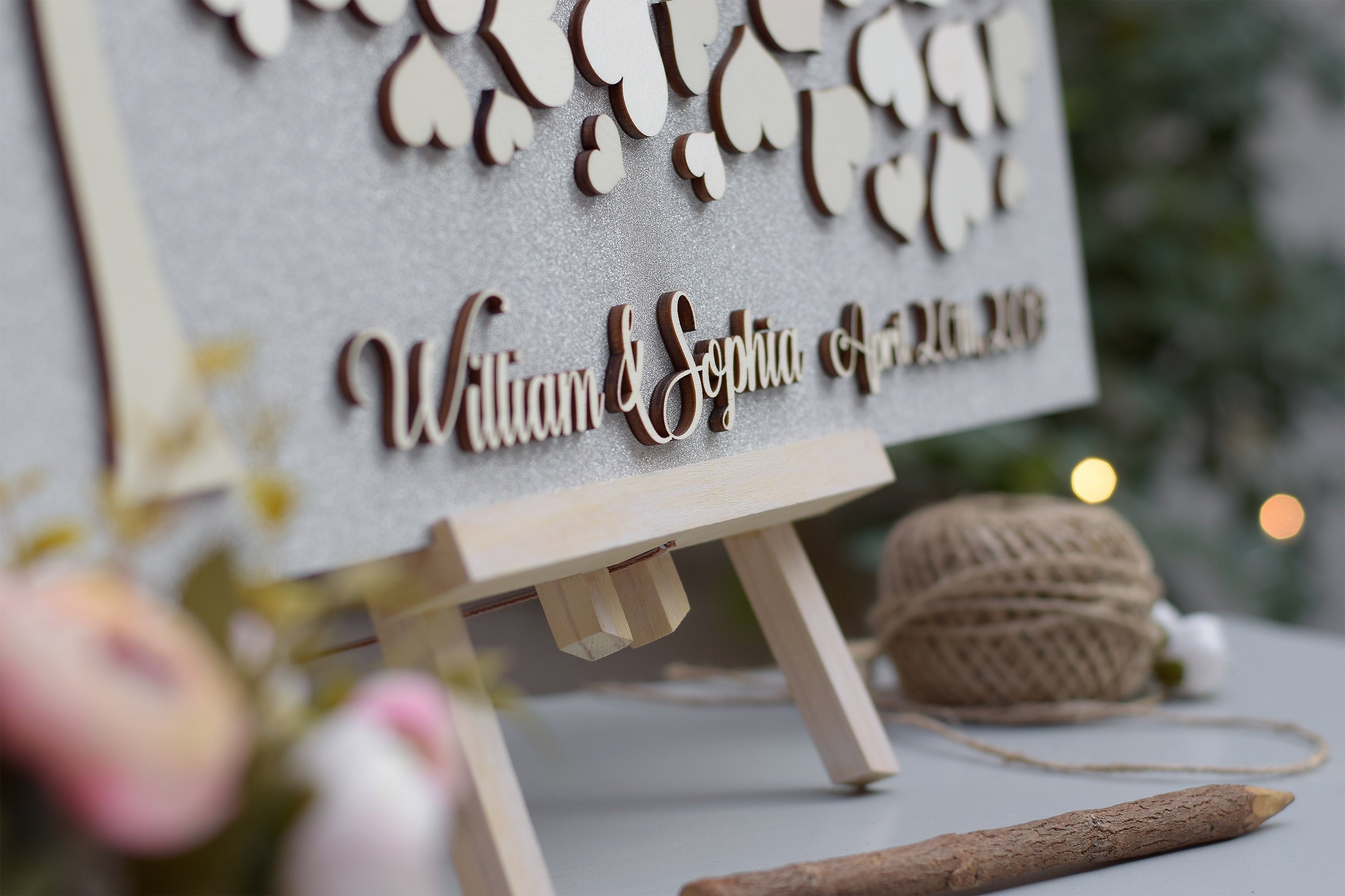 Custom guest book 3D Guest book Glitter guestbook Silver | Etsy