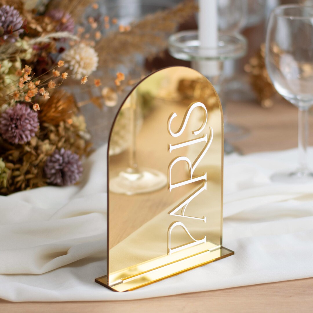 Gold Mirror Table Numbers - Arched Table Numbers - Modern Acrylic Table ...