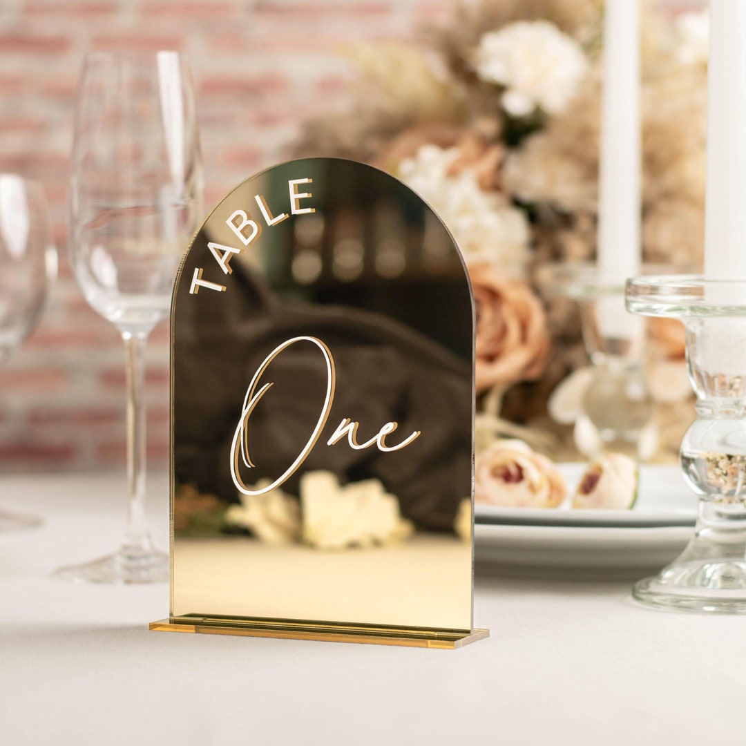 Gold Mirror Table Numbers - Arched Table Numbers - Modern Acrylic Table ...