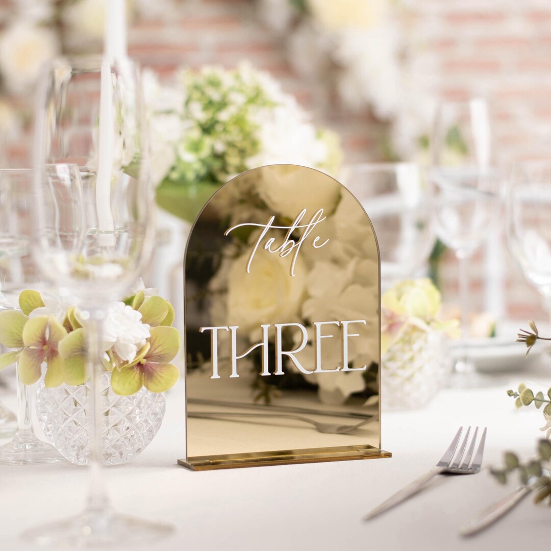 Gold Mirror Table Numbers - Arched Table Numbers - Modern Acrylic Table ...